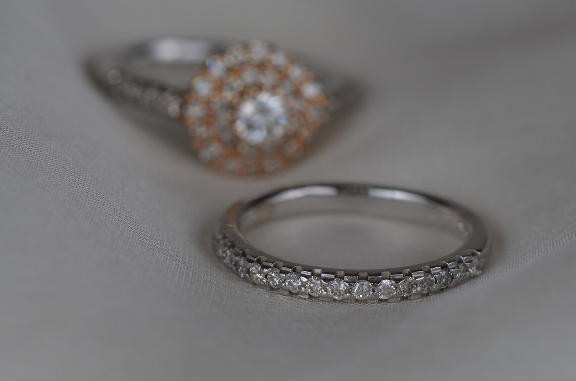 Cluster Setting Diamond Engagement Ring and Wedding Band Set - Etsy