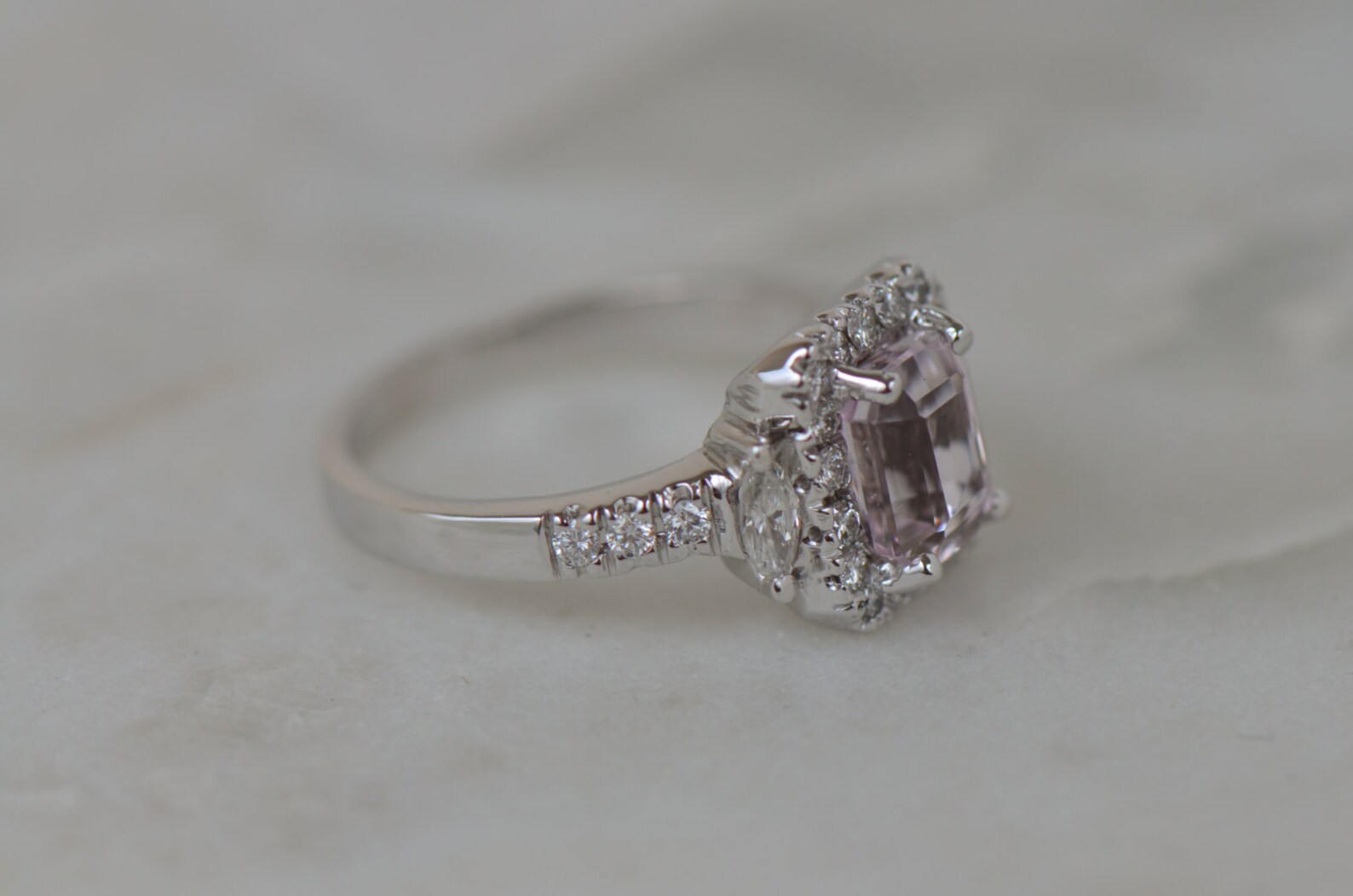 Pink Morganite and Diamond Ring (14K White Gold) - Etsy