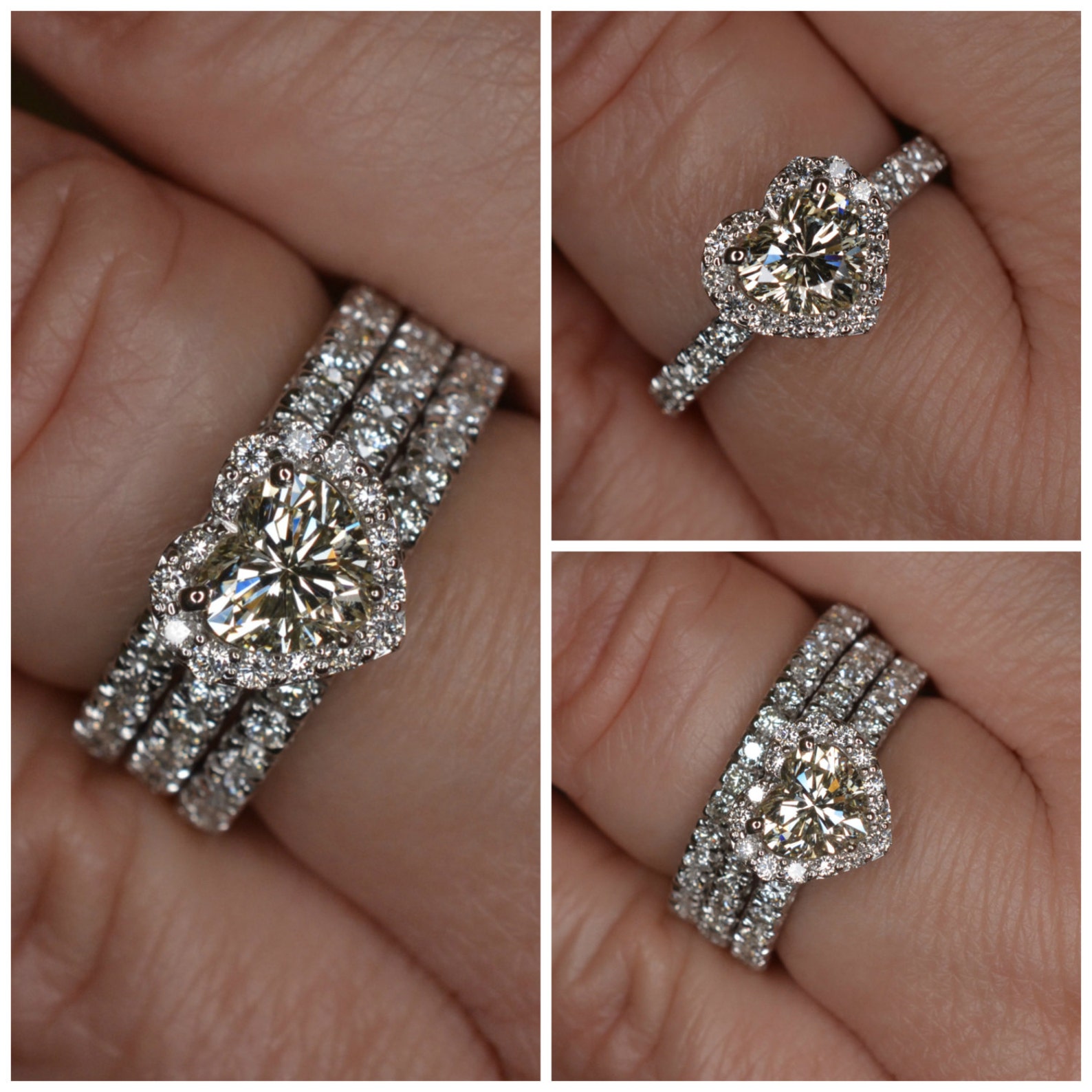 Heart-shaped Diamond Engagement Ring and Wedding Band Set (18K White ...