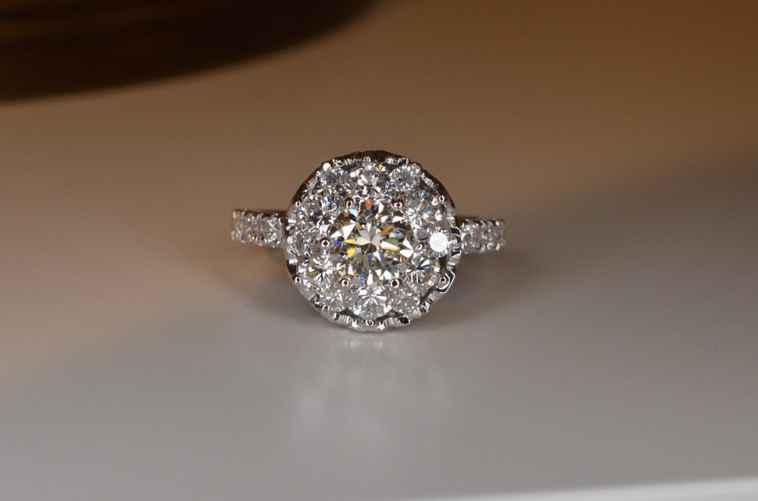Cluster Setting Diamond Ring (18K White Gold) - Etsy