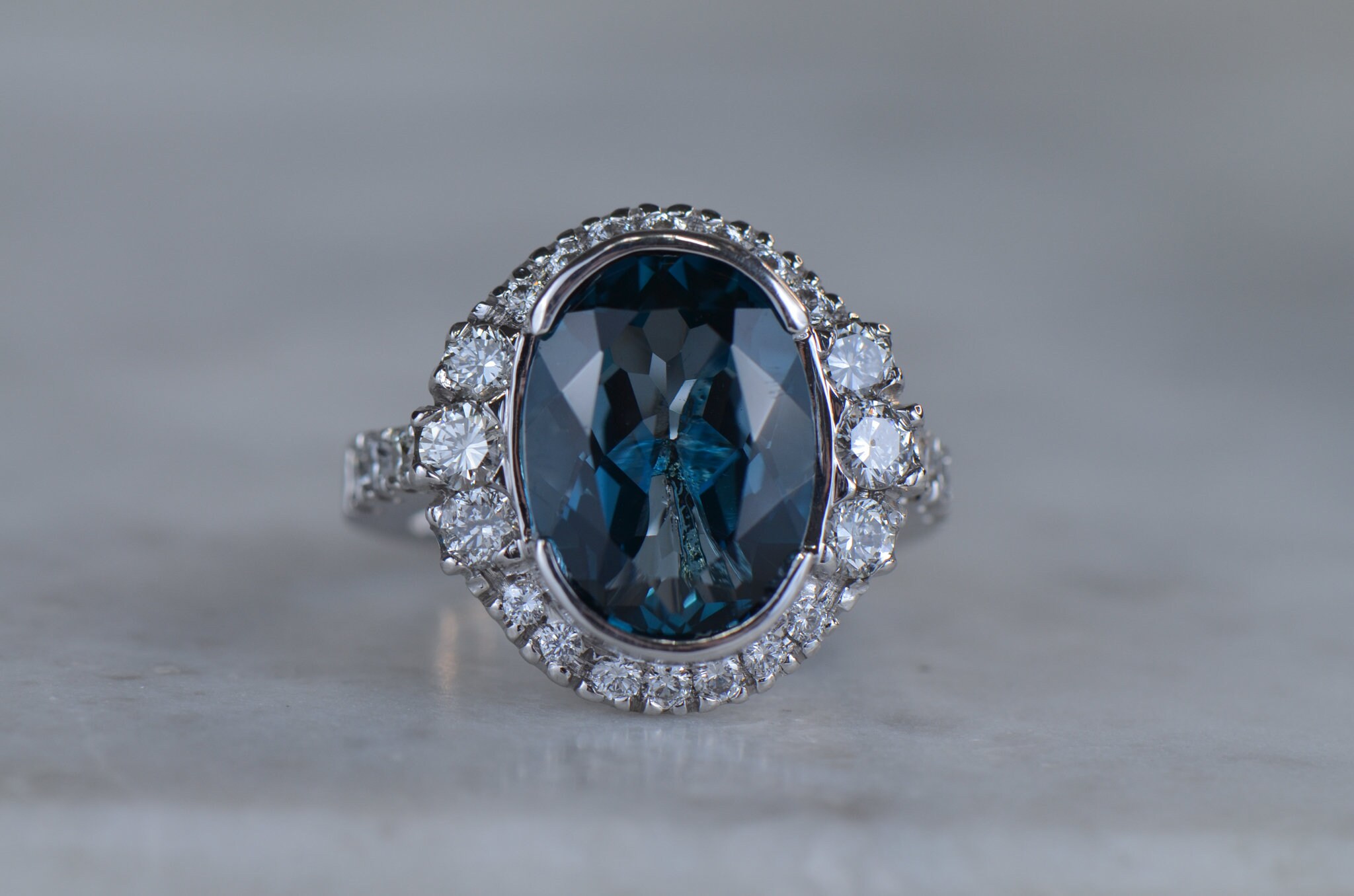 Natural Indicolite Tourmaline and Diamond Statement Ring (14K White ...