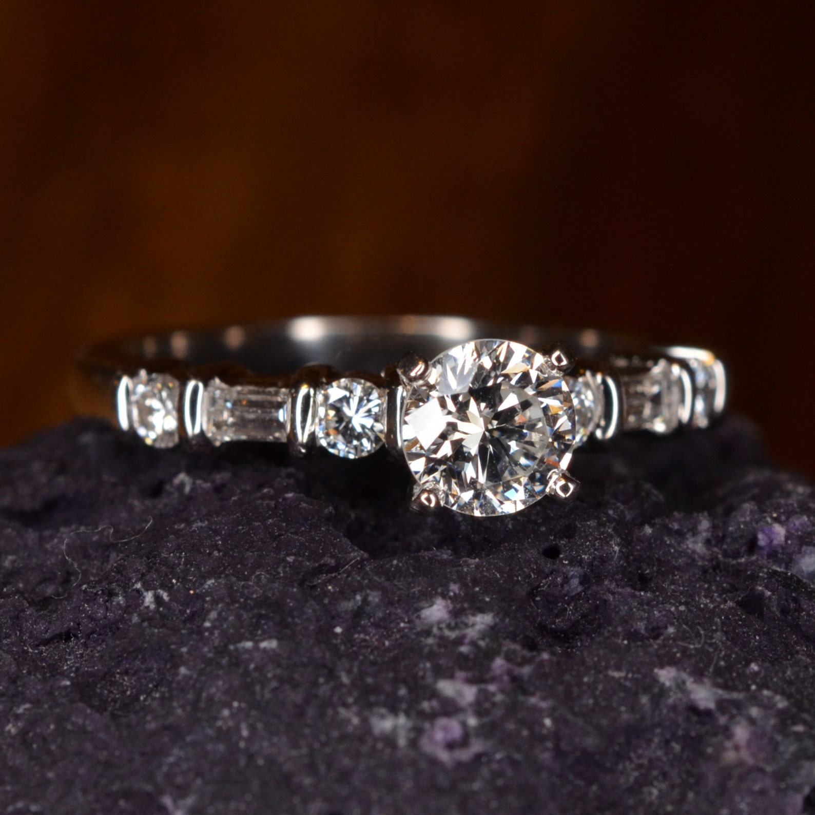 Platinum Engagement Ring and Wedding Band Set - Etsy