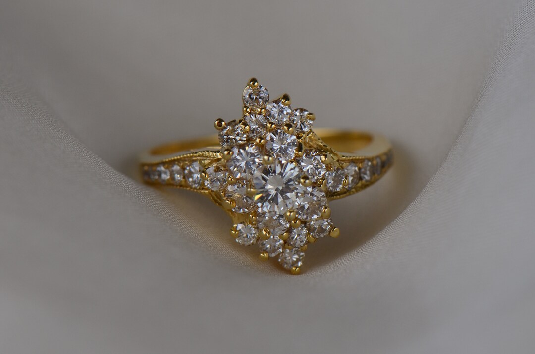 Cluster Setting Diamond Ring (14K Yellow Gold) - Etsy