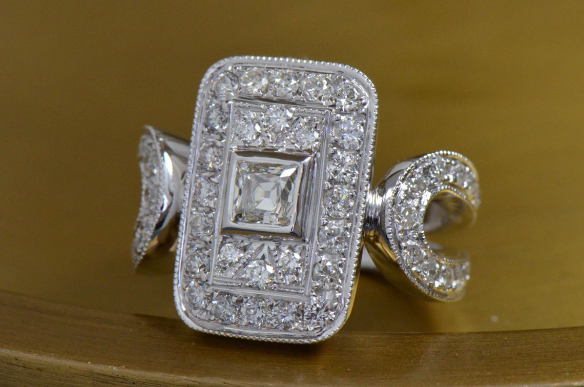 Art Deco-inspired Rectangular-shaped Diamond Ring 18K White - Etsy