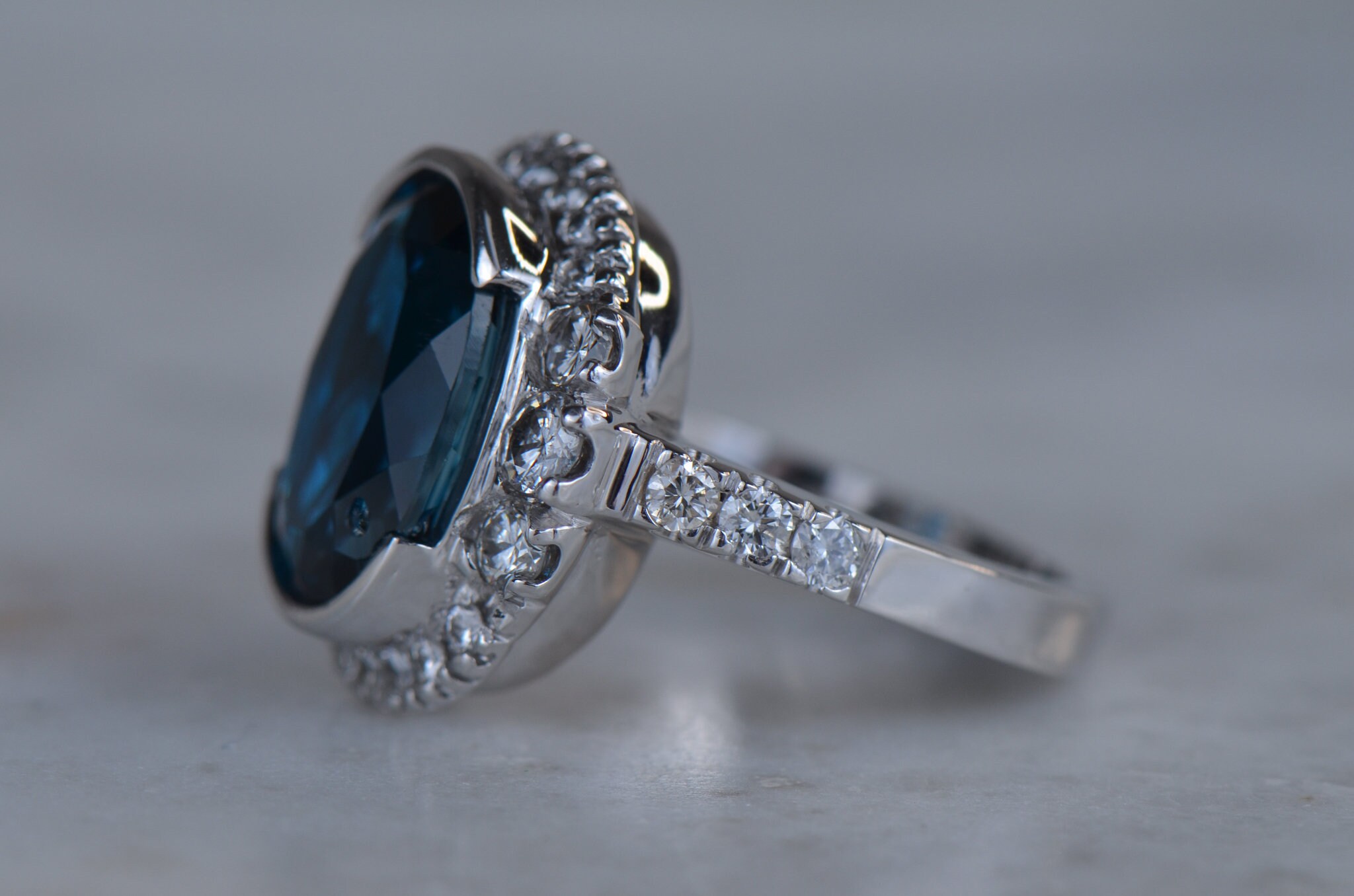 Natural Indicolite Tourmaline and Diamond Statement Ring (14K White ...