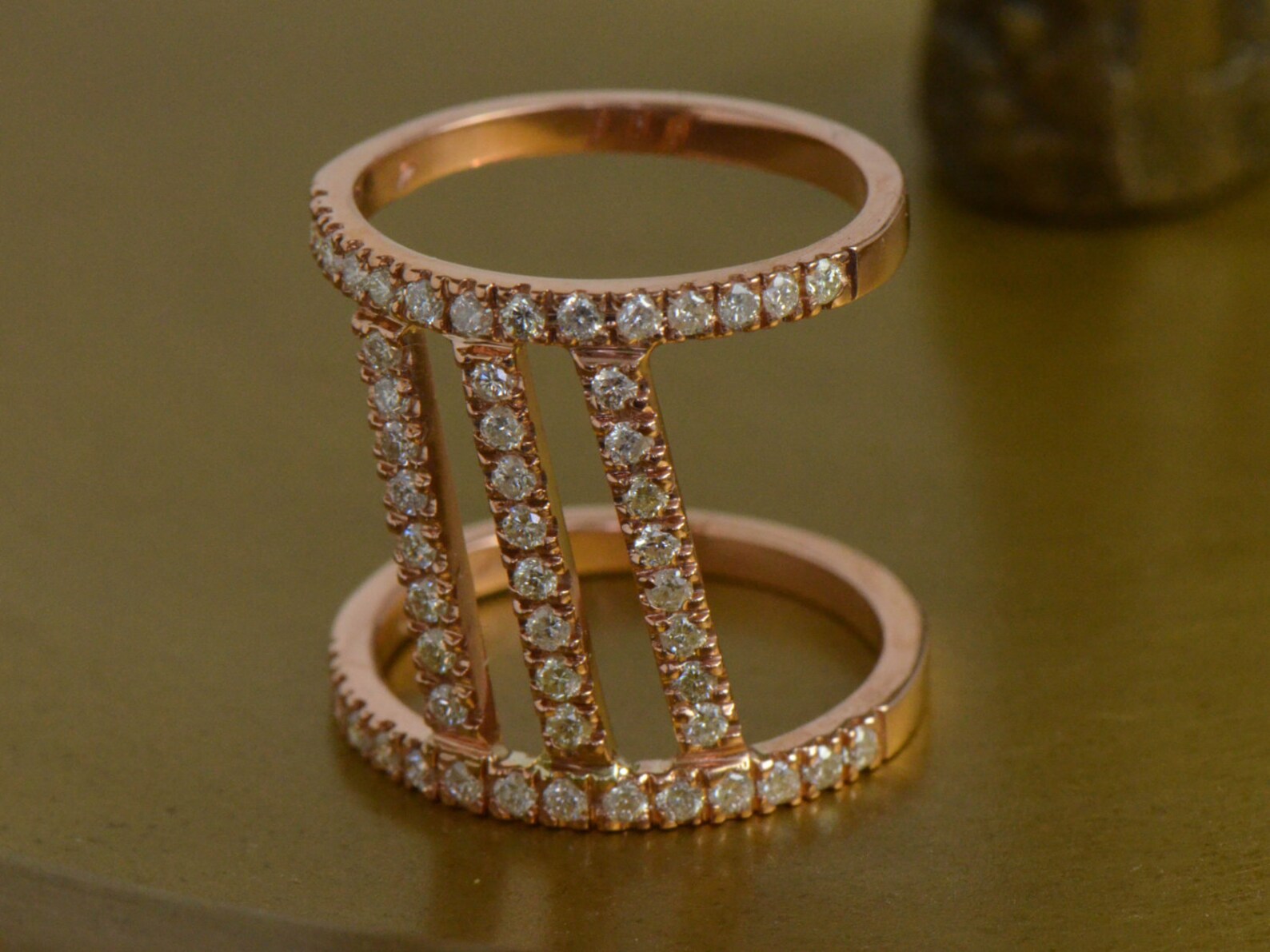 Rose Gold Pavé Diamond Ring 14K Rose Gold - Etsy