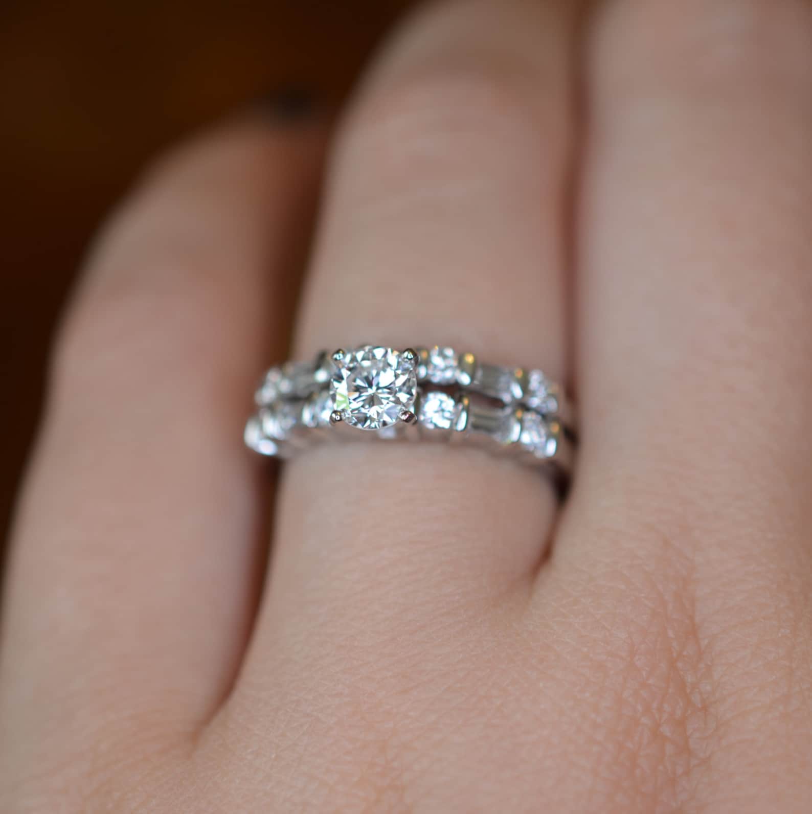 Platinum Engagement Ring and Wedding Band Set - Etsy