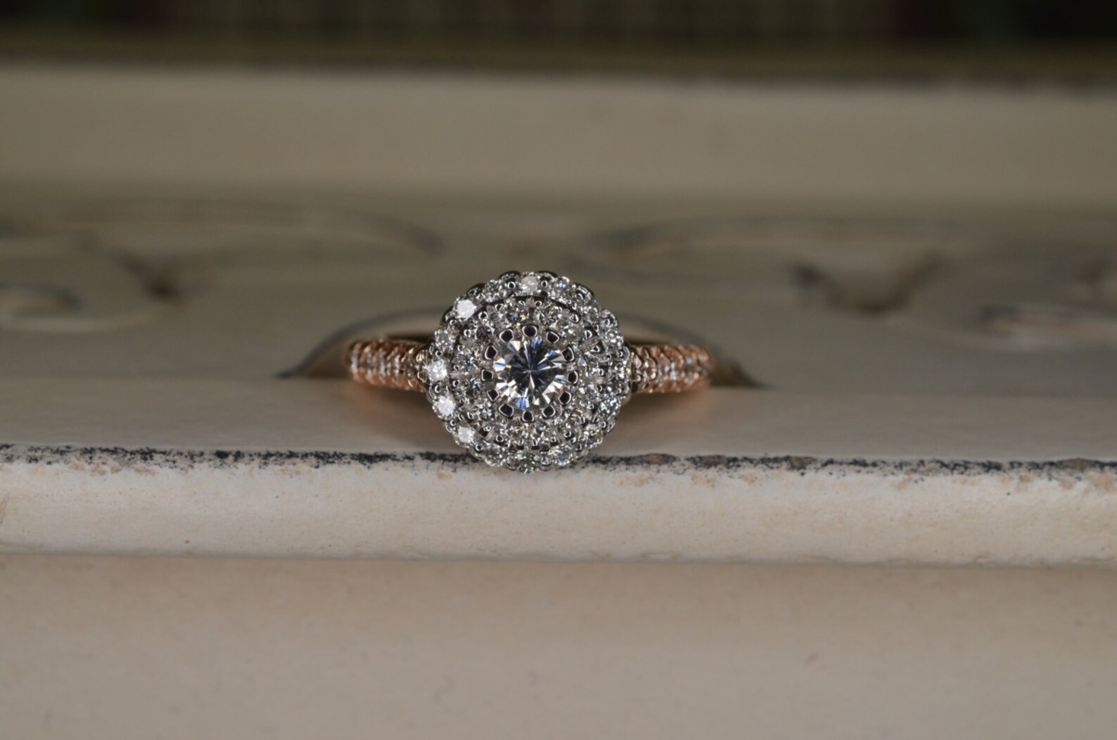 Cluster Setting Diamond Engagement Ring and Wedding Band Set 18K White ...