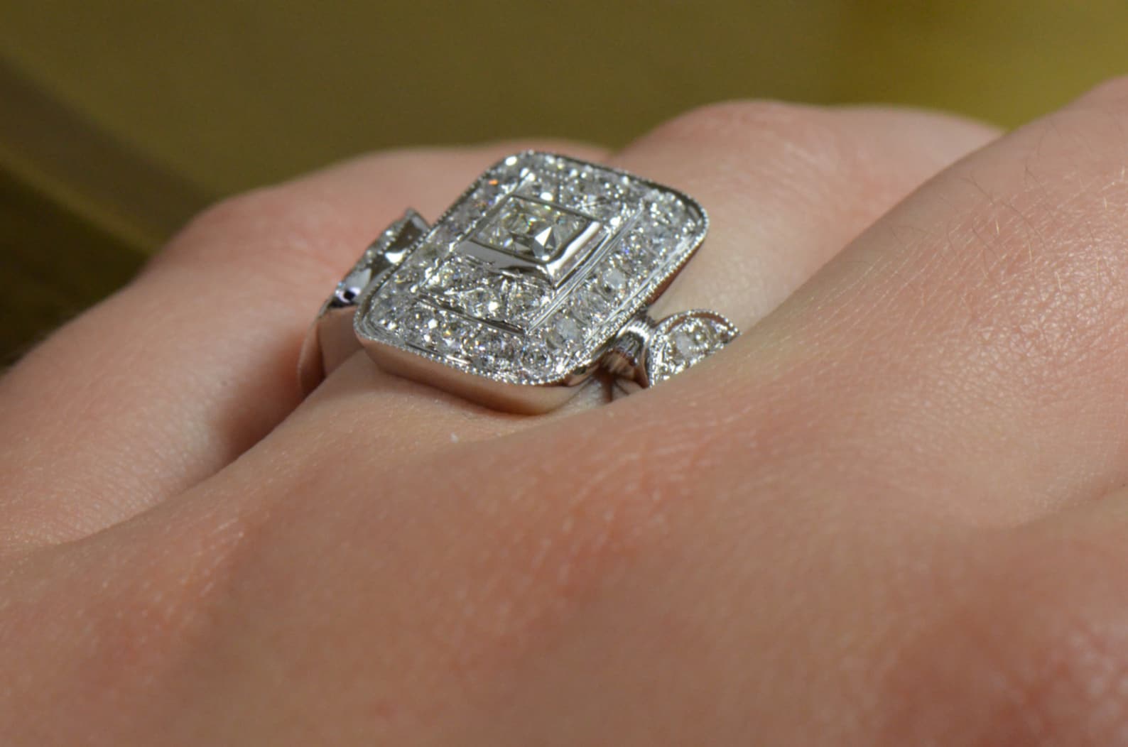 Art Deco-inspired Rectangular-shaped Diamond Ring (18K White Gold) - Etsy