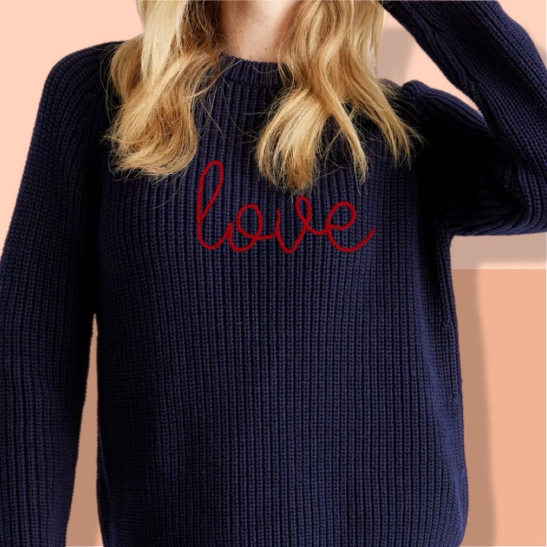 Customized Organic Cotton Knit Sweater, Custom Hand Embroidered Sweater ...