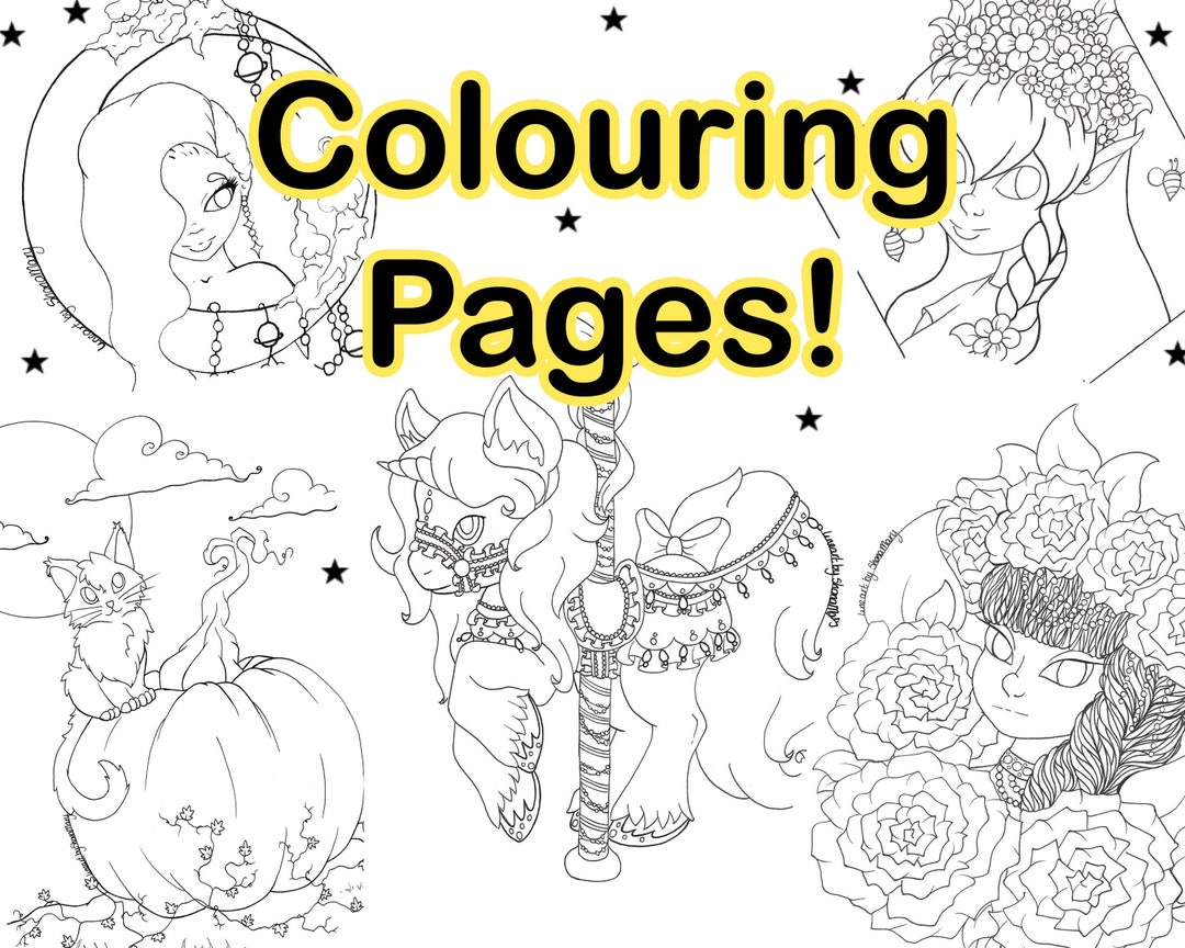 5 Colouring Pages / PDF Download / Original Illustrations / Line Art - Etsy