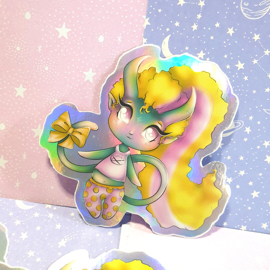Holographic Chibi Demon Girl Sticker - Etsy
