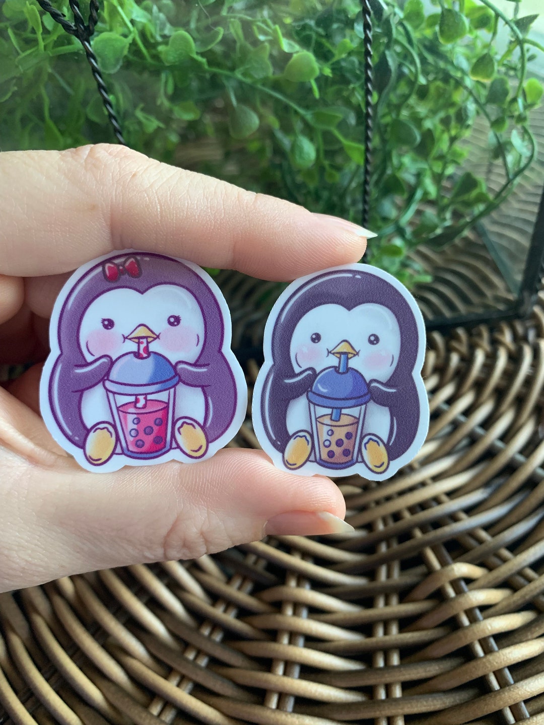 Penguin Bubble Tea Sticker 2 Stickers Valentine's Day Sticker Romantic ...