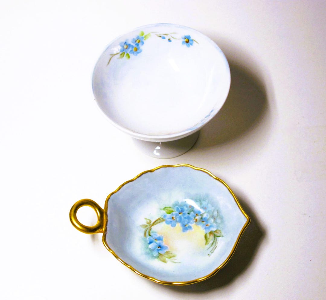 Forget Me Not Hand Painted China Blue Flower China Ceramic Set Signed ...