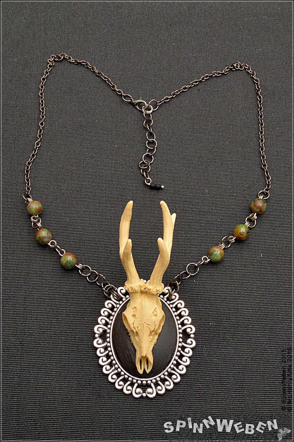 Deer Skull Medaillon Necklace, Amulet, Setting, Resin, Metal, Czech ...