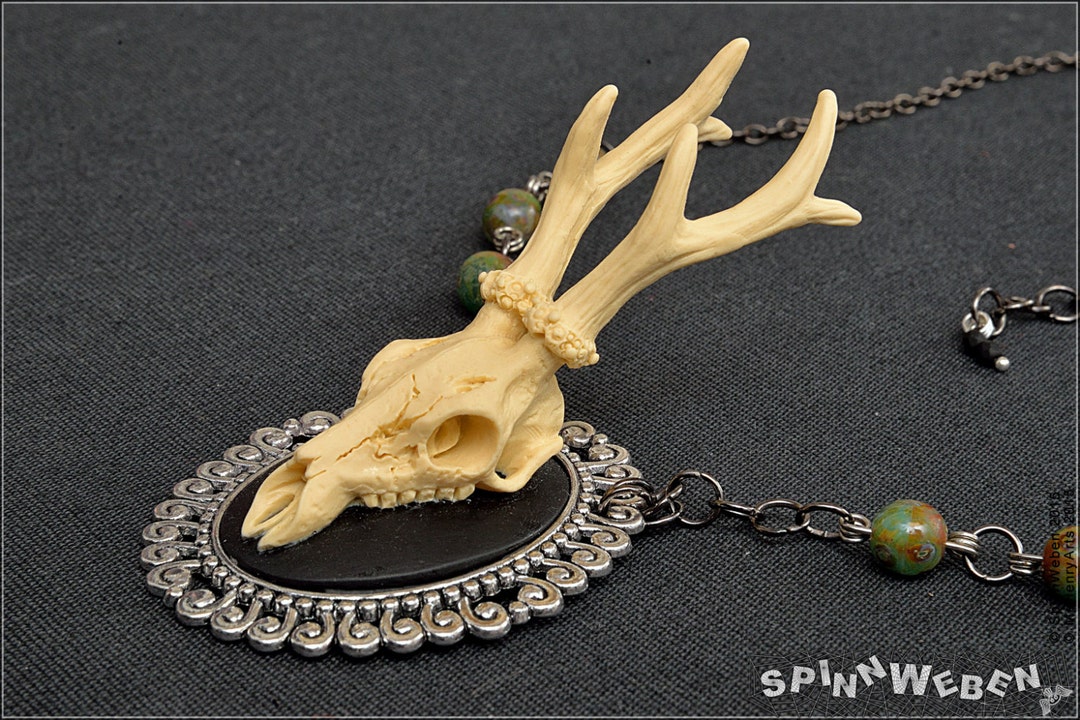Deer Skull Medaillon Necklace, Amulet, Setting, Resin, Metal, Czech ...