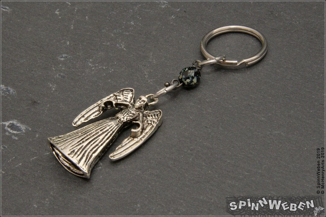 Angel of Grief Keychain - Metal, Filigree, Wings, Angels, Silver Tone ...