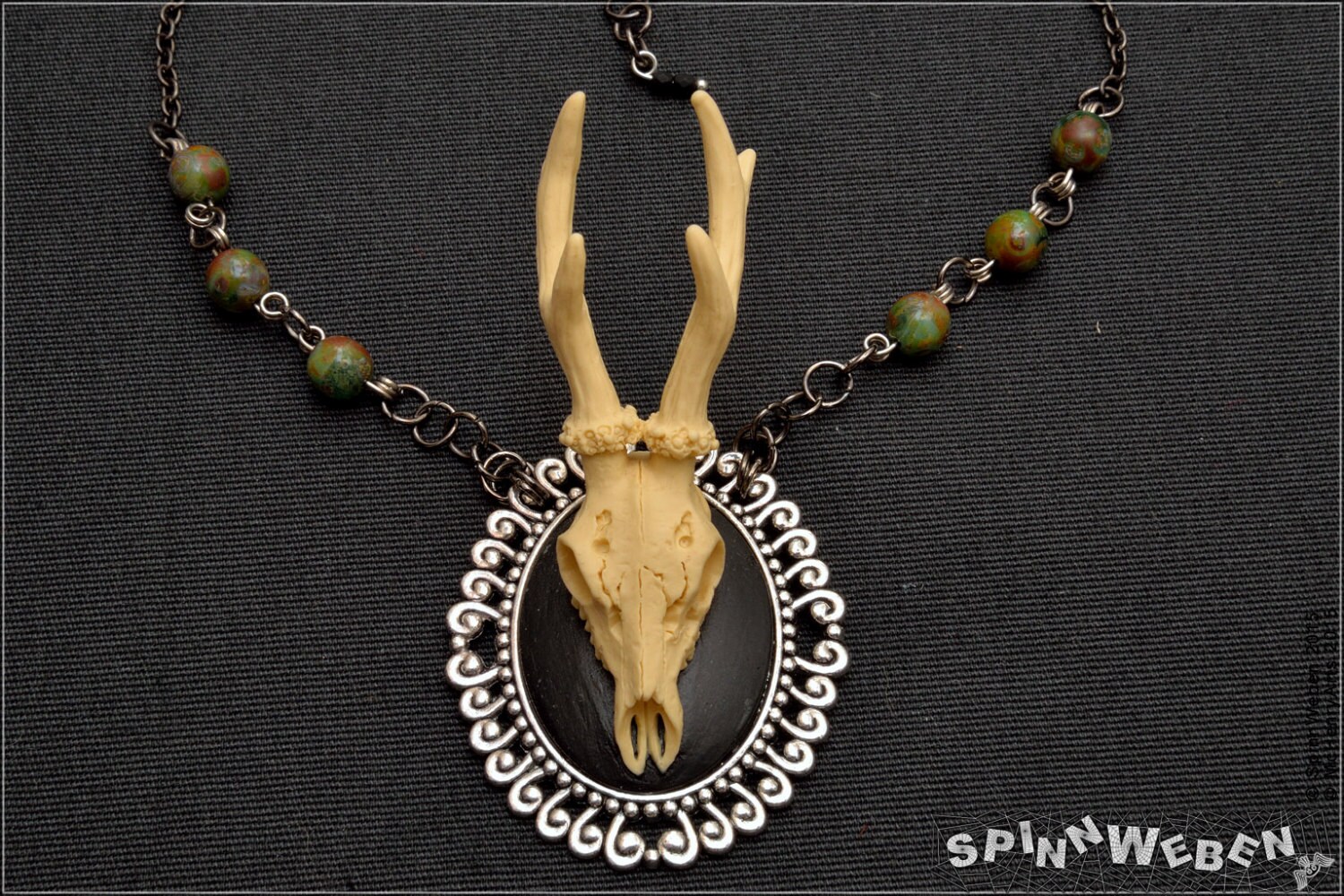Deer Skull Medaillon Necklace, Amulet, Setting, Resin, Metal, Czech ...