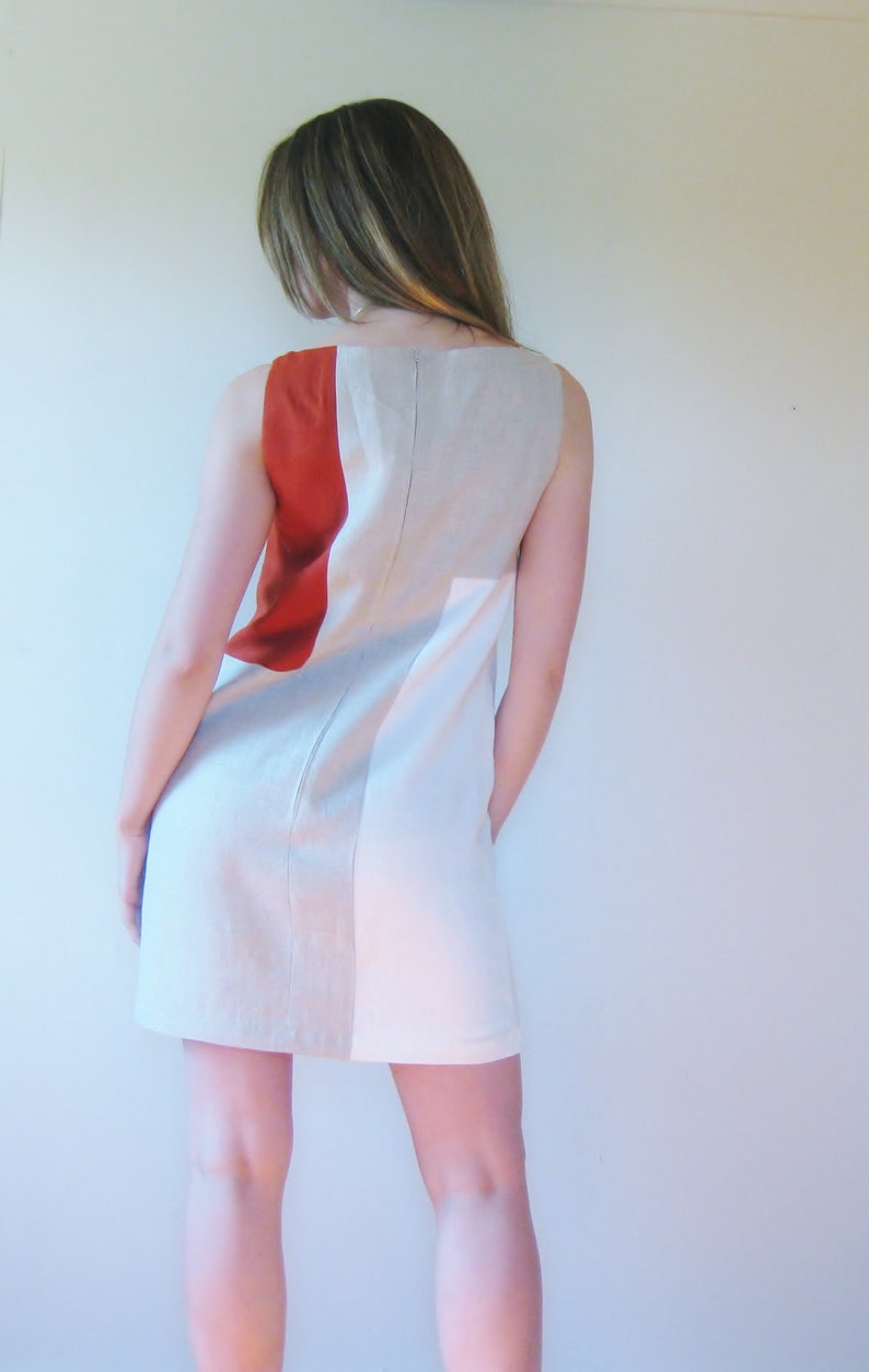 Linen Dress Linen Tunic. Color Block Dress. Mini Dress. Shift - Etsy