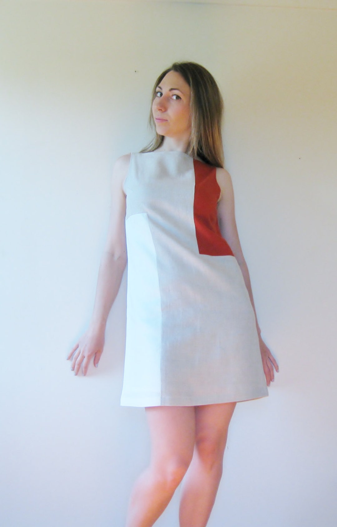 Linen Dress Linen Tunic. Color Block Dress. Mini Dress. Shift Dress ...