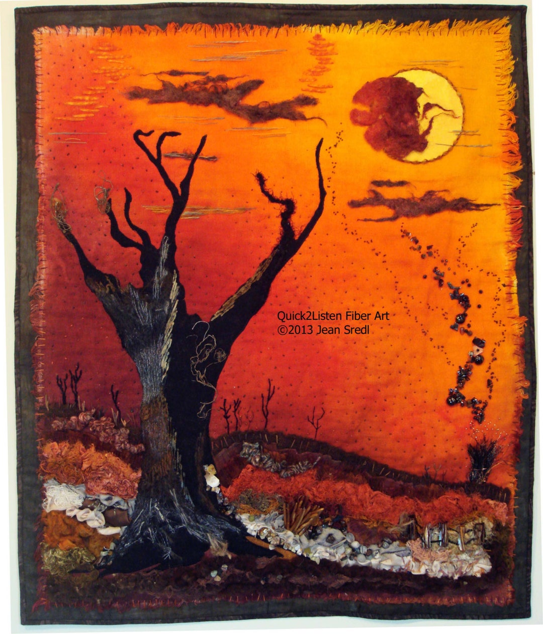 Art Quilt RED OCTOBER Textile Fiber Art Landscape Art Quilt in Reds ...