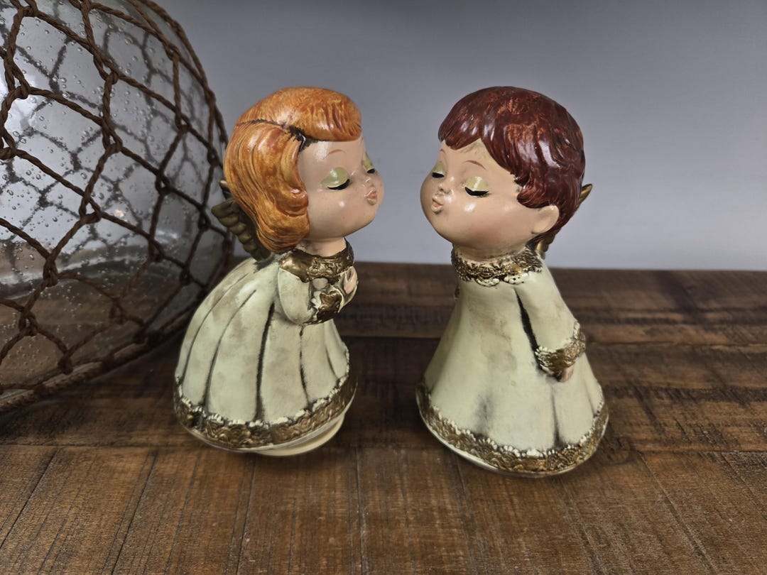 2 Vintage Kissing Angels Paper Mache Girl is Also a Music Box 8" - Etsy