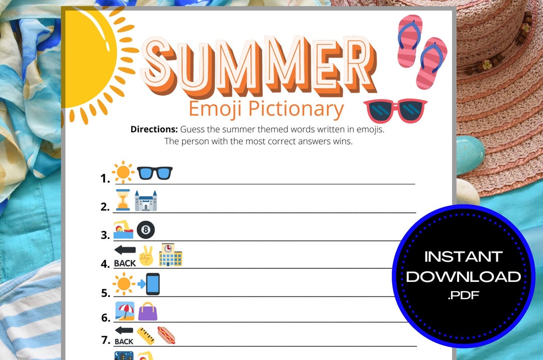 Sommer Emoji Pictionary Spiel Sorgt für Familienspaß bei jeder ...