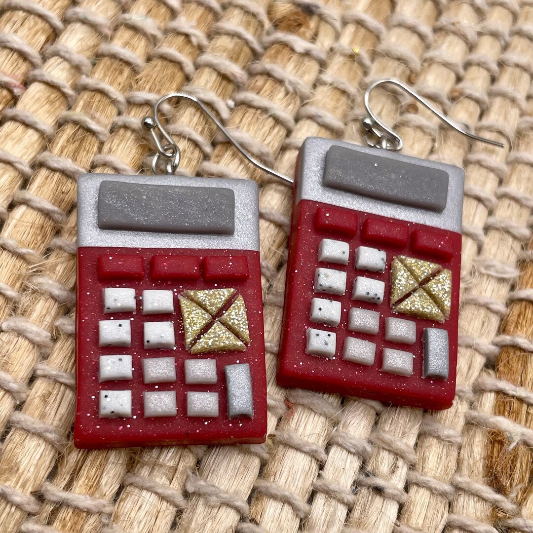Calculator Earrings, Crimson Gray Gold, Math Teacher Gift, Teacher ...