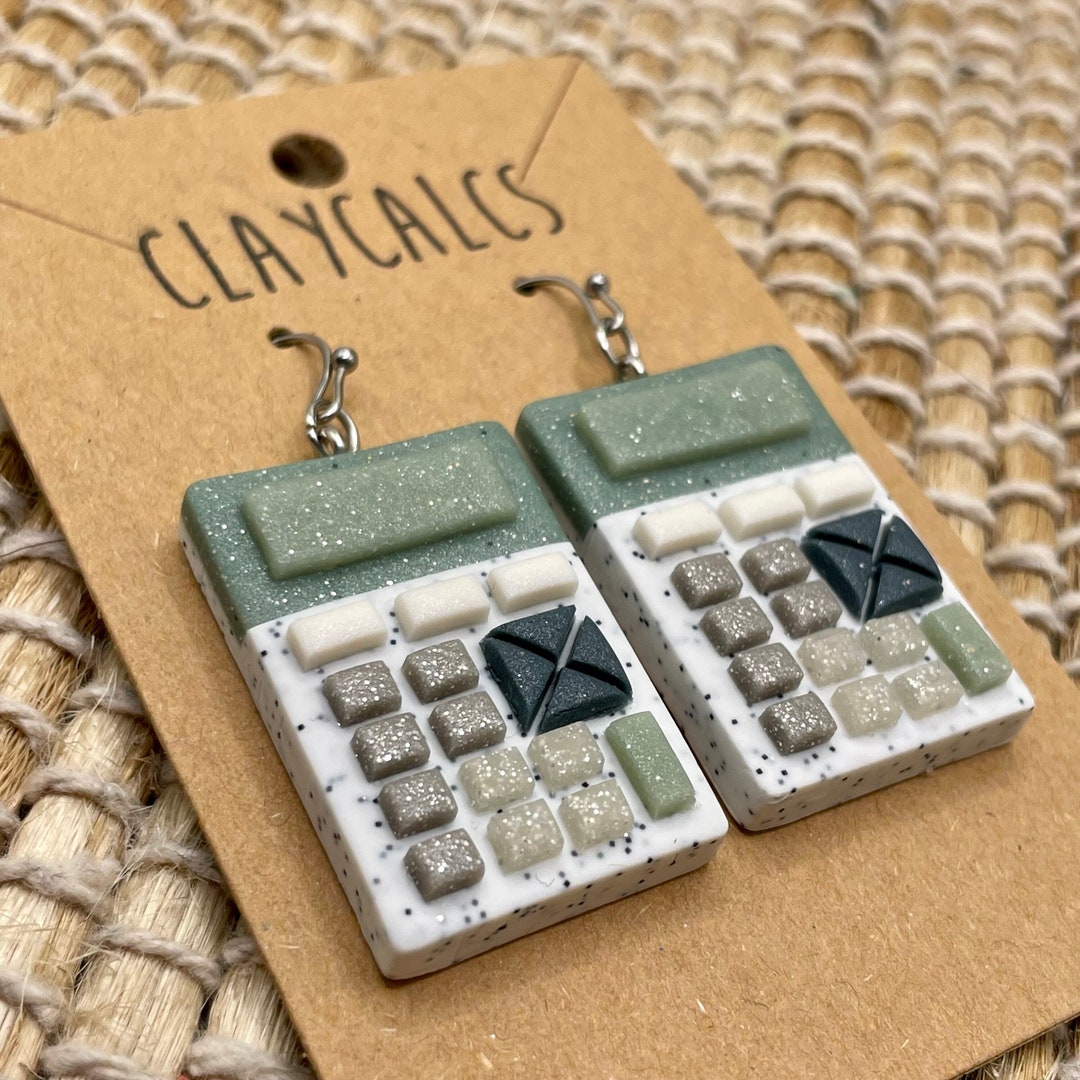 Sage Green Speckled White Calculator Earrings, Math Teacher Gift ...