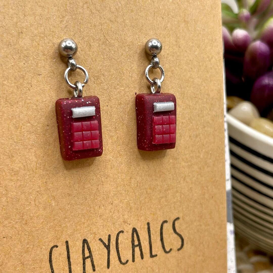 Sparkly Ruby Red Calculator Dangle Earrings, Math Teacher Gift, Teacher ...