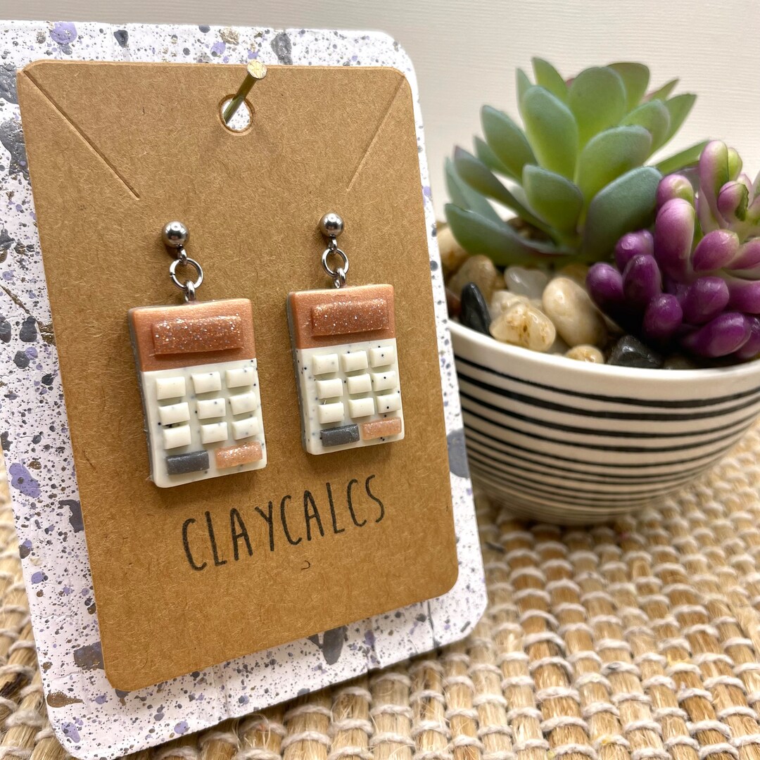 Rose Gold Sparkle & Speckled Ivory Calculator Earrings, Math Teacher ...