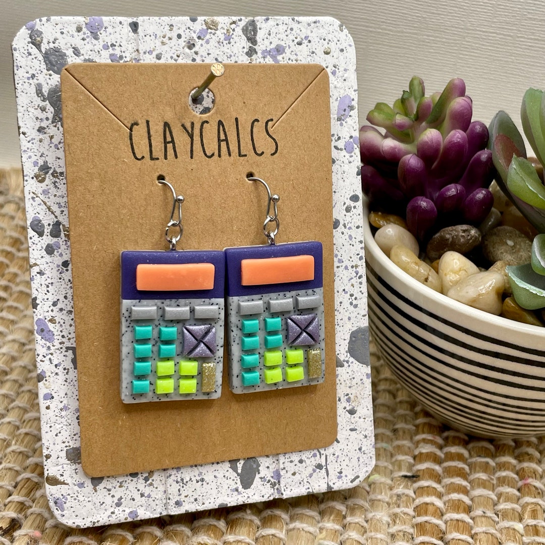 Purple & Green Calculator Earrings, Nerdy Earrings, Math Teacher, Back ...