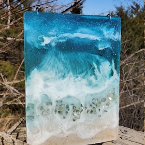 Memorial Ocean resin art with ashes | Etsy