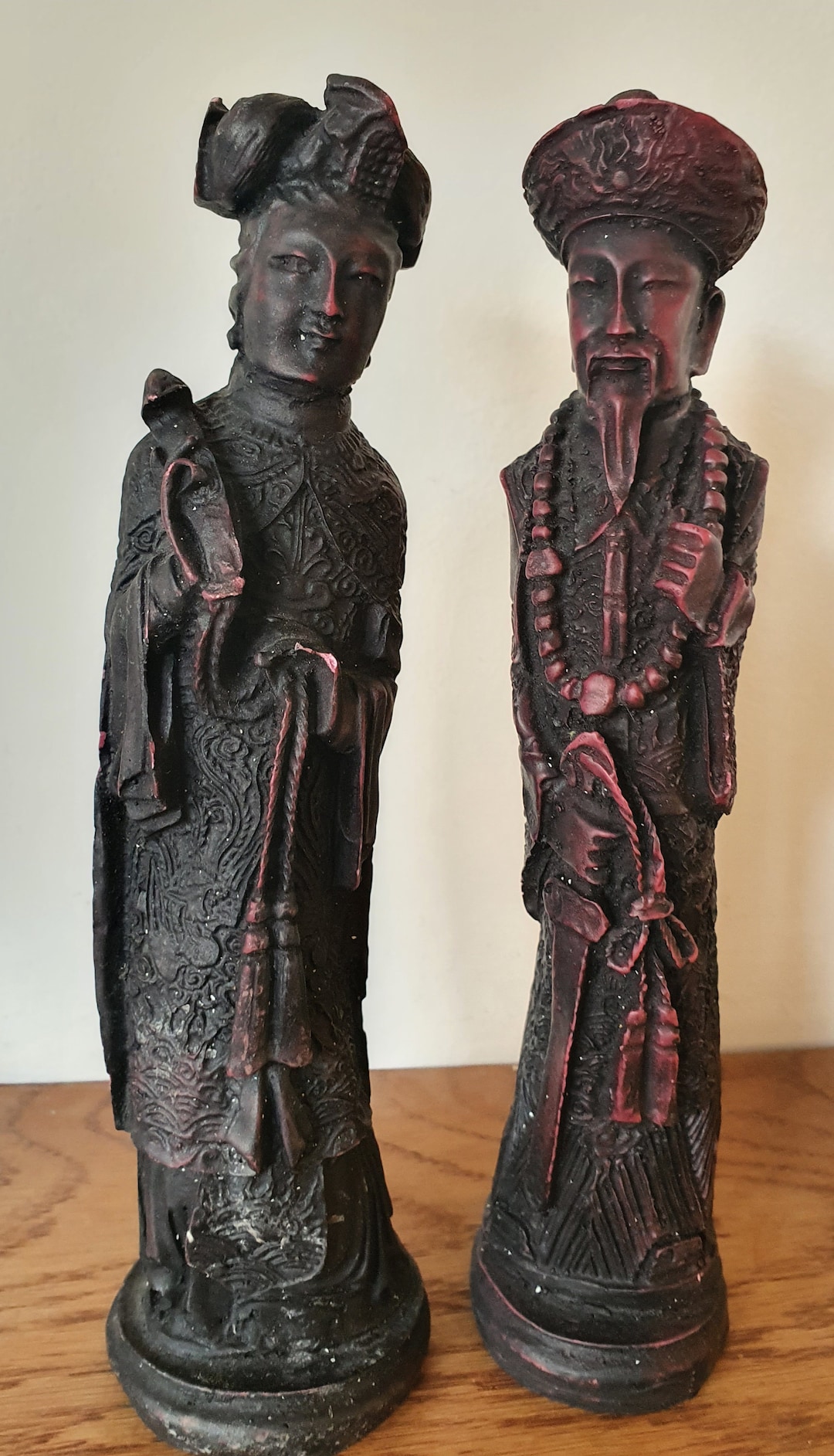 Pair of Vintage Chinese Figures, Emperor and Empress Black/dark Statues ...