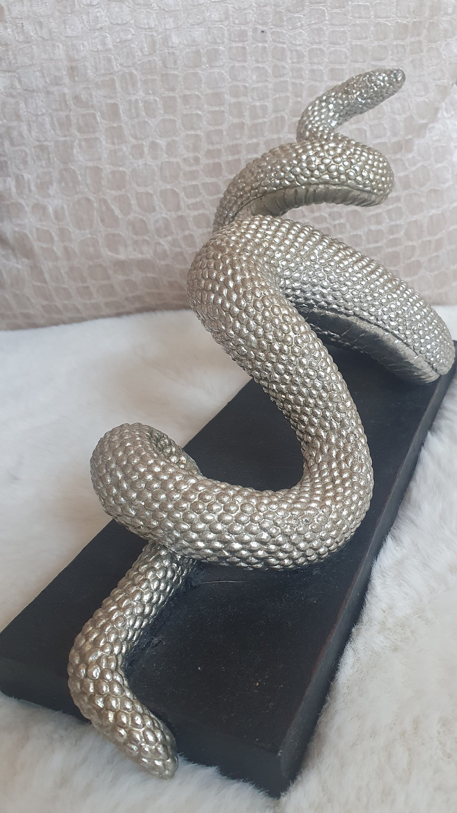 Vintage Silver Snake Sculpture, Realistic Statue Home Decor, Snake ...