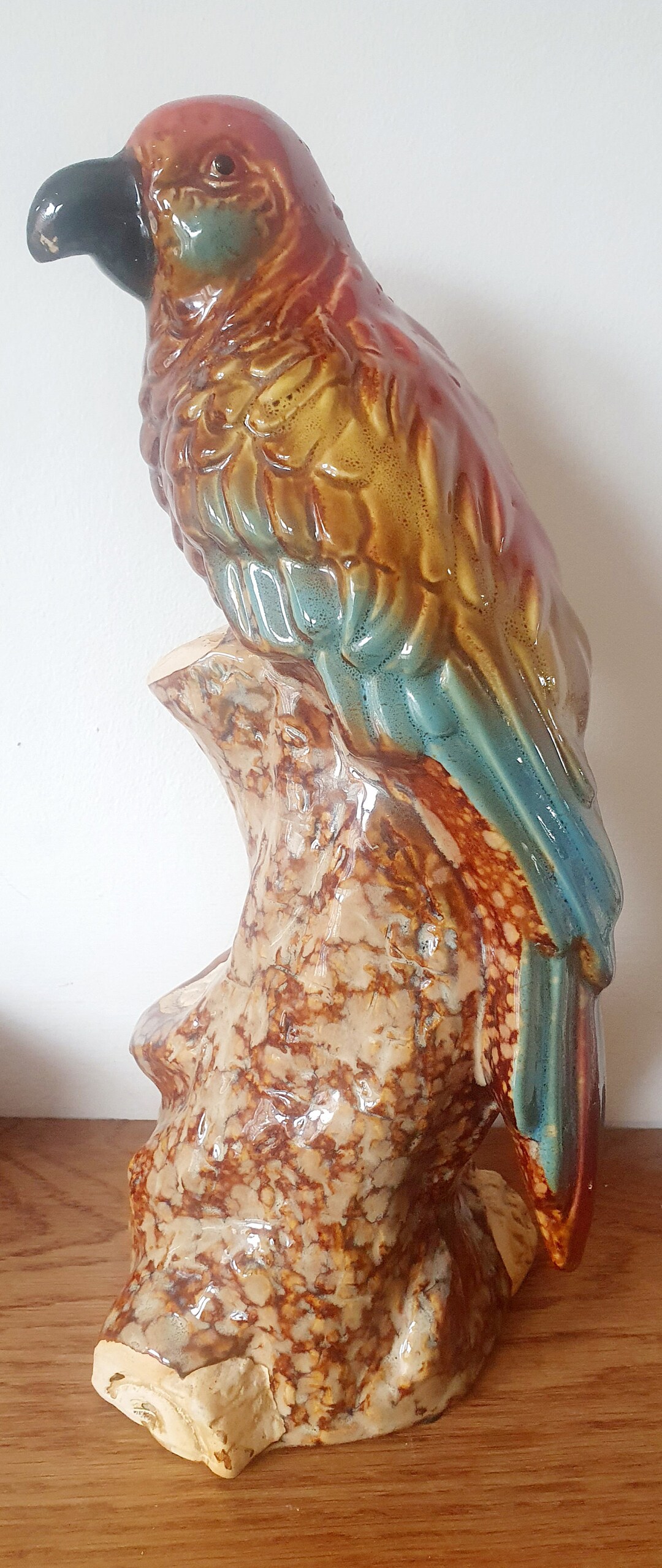 Vintage Exotic Parrot Figurines, Majolica Bird Sculpture, Exquisite ...