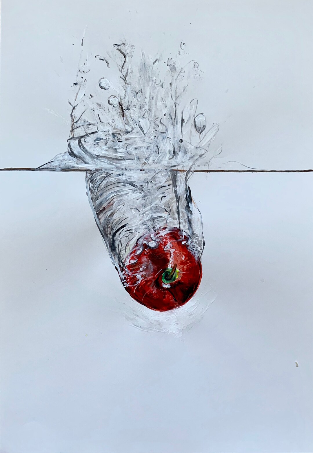 Red Apple Original Artwork, Still Life Underwater Fruit Art Print for ...