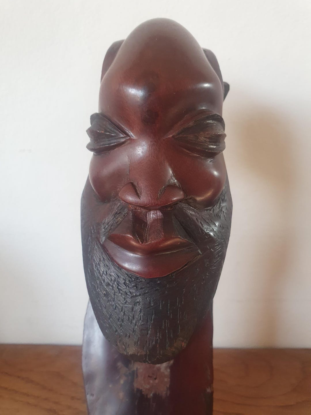 Vintage Carved African Man Head Bust Statue Black Ebony Wood Sculpture ...