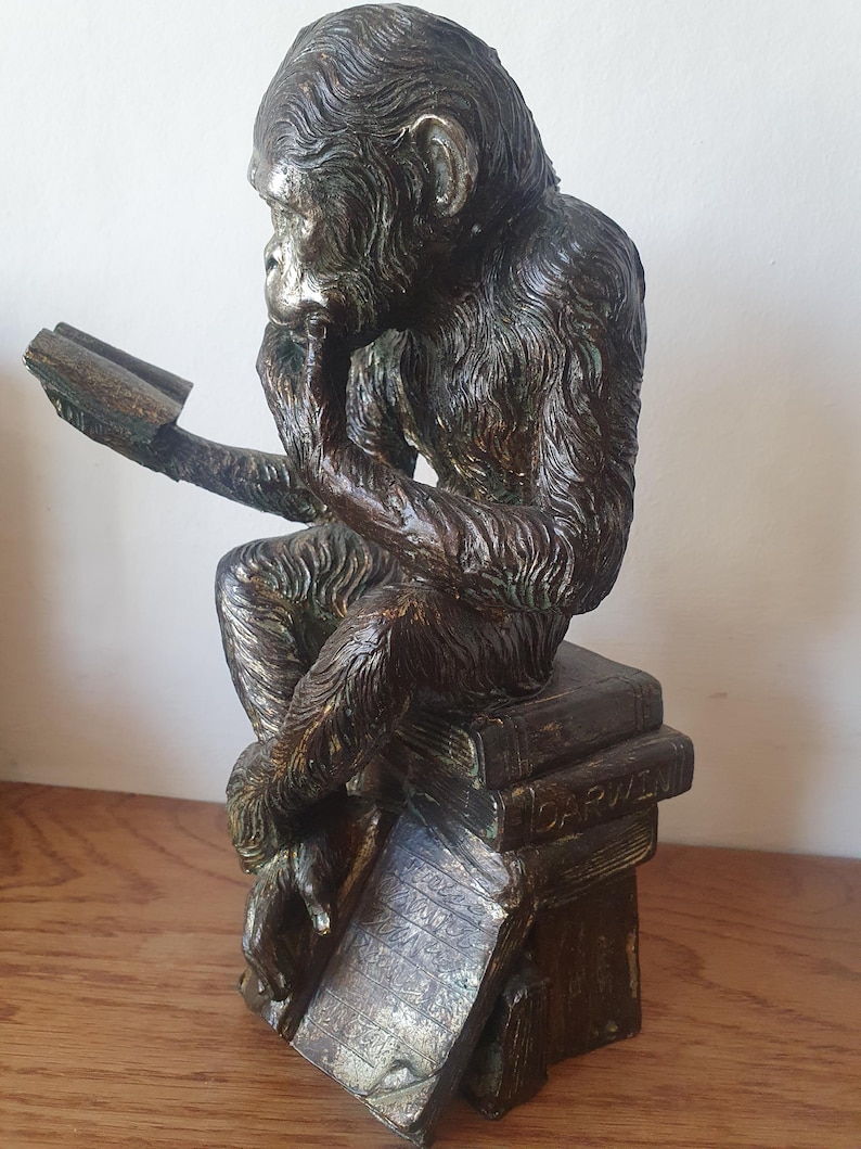 Darwin Thinker Monkey Art Object Original Antique Figurine Bronze ...
