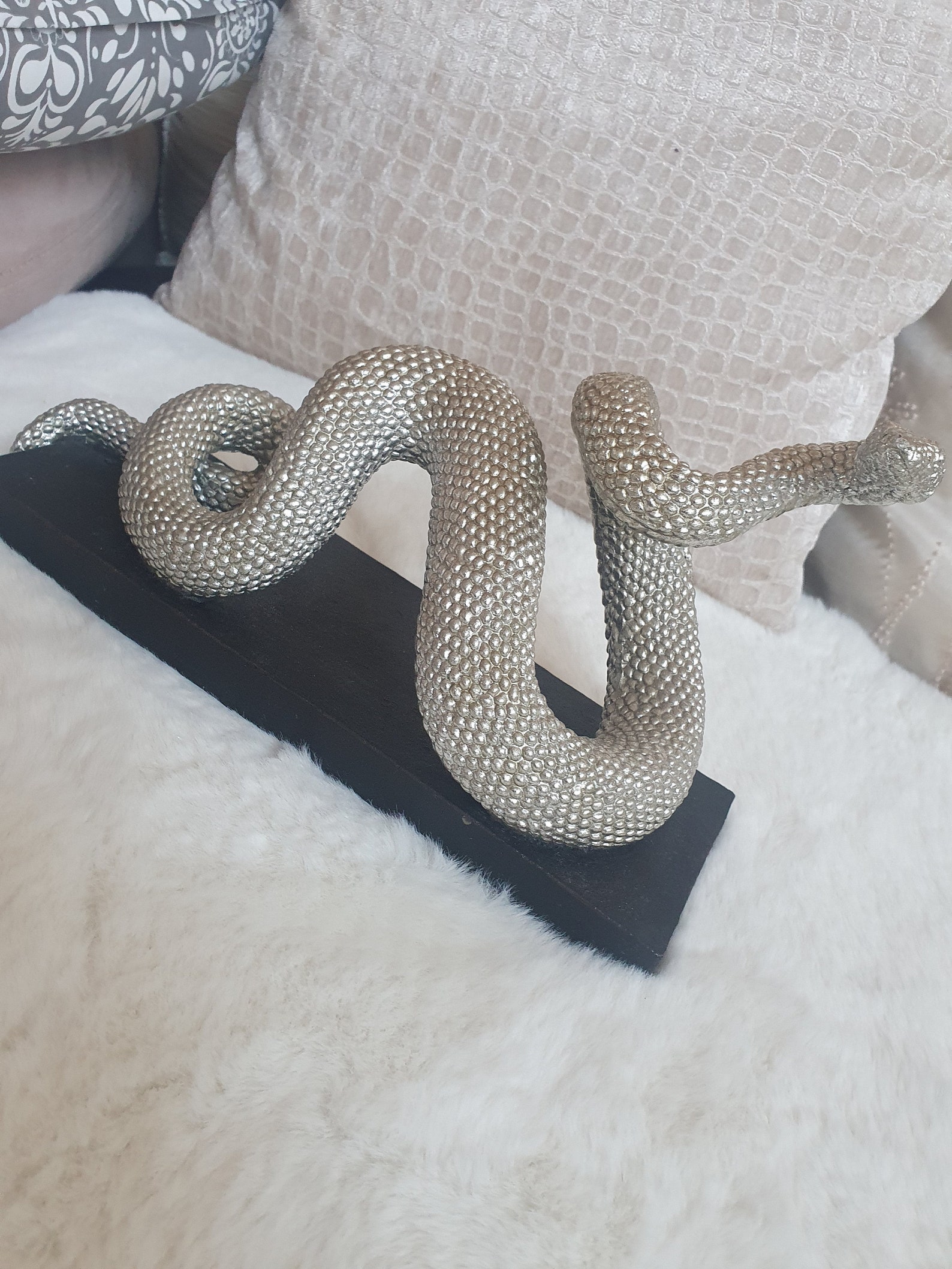 Vintage Silver Snake Sculpture, Realistic Statue Home Decor, Snake ...
