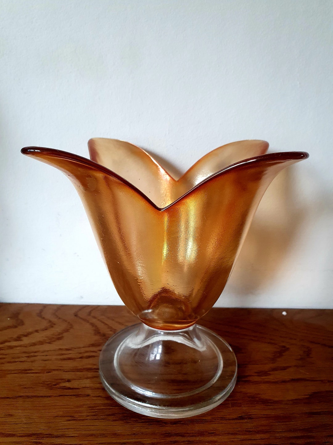Vintage Glass Vase Art Deco Two Colour Tone Floral Design Home Decor ...