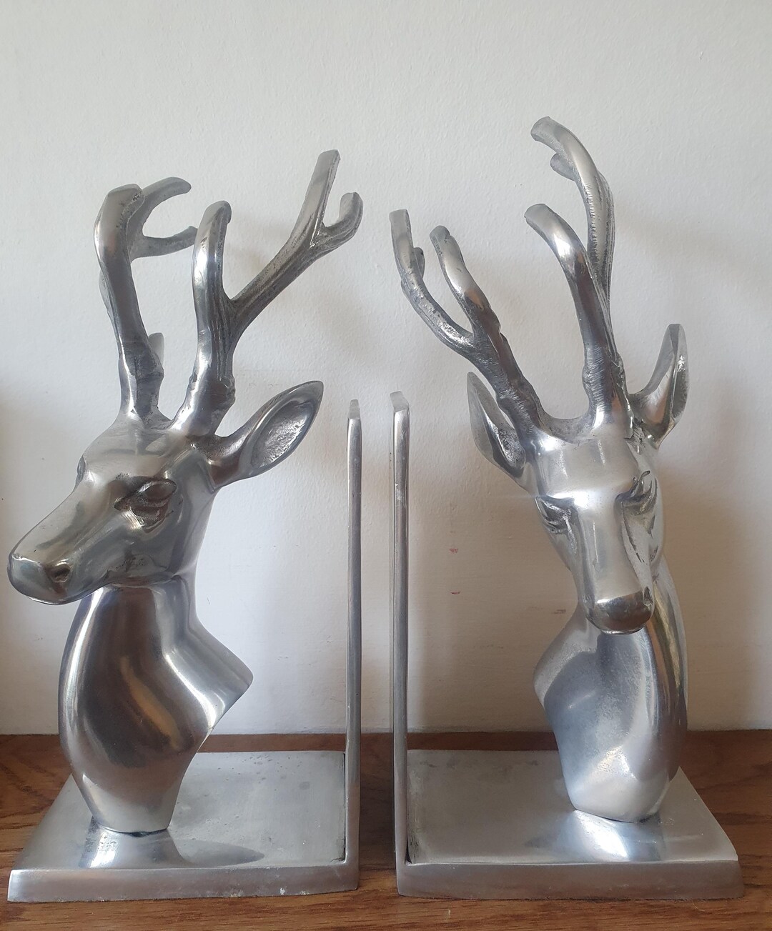 Vintage Aluminium Metal Stags Head Bookend Mantlepiece Sculpture Home ...