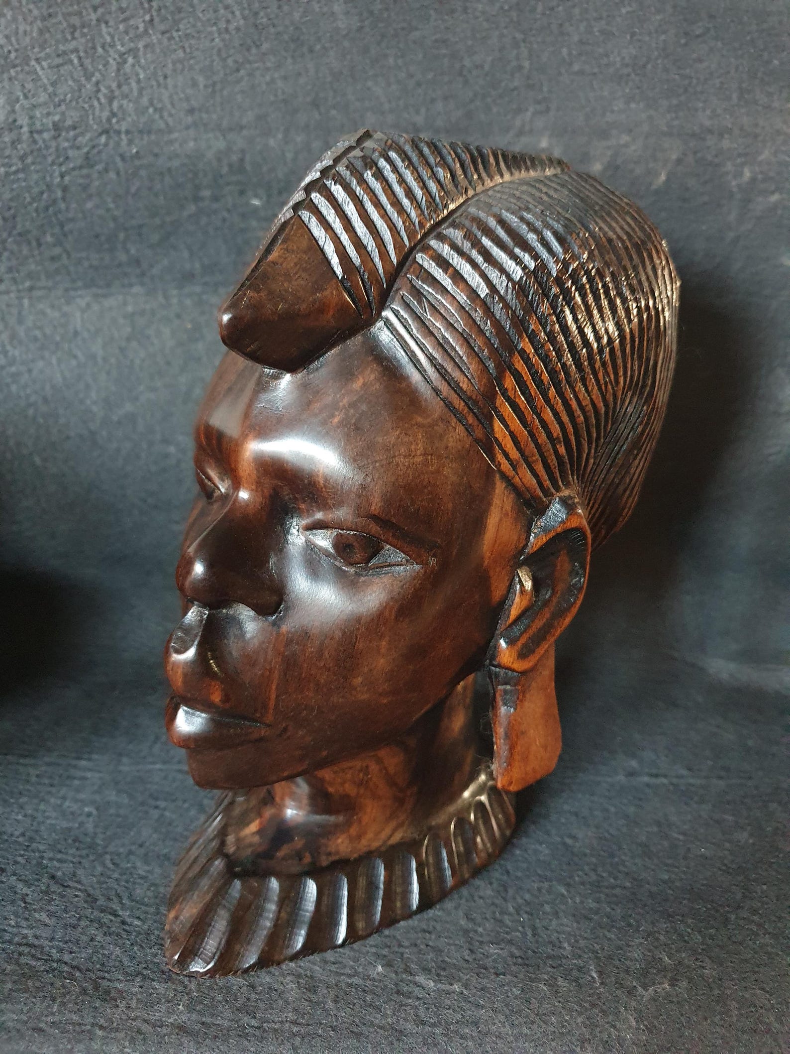 Ebony Wood Carving African Woman Head Sculpture Art Object Mantlepiece ...