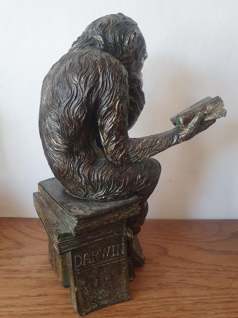 Darwin Thinker Monkey Art Object Original Antique Figurine Bronze ...