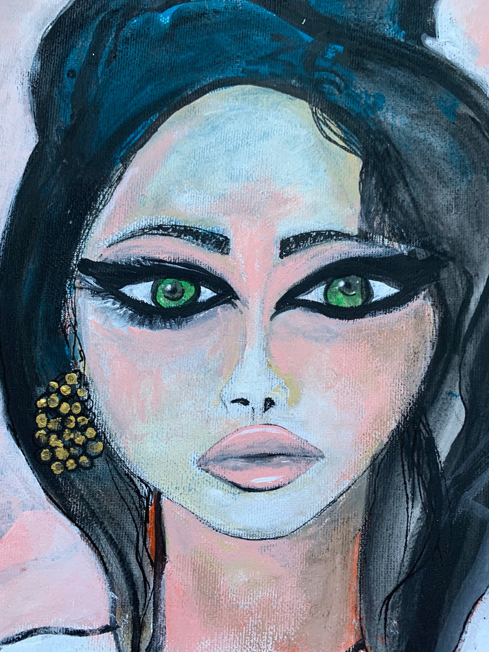 Original Artwork Big Eyes Woman Portrait, Woman Portrait Painting Art ...