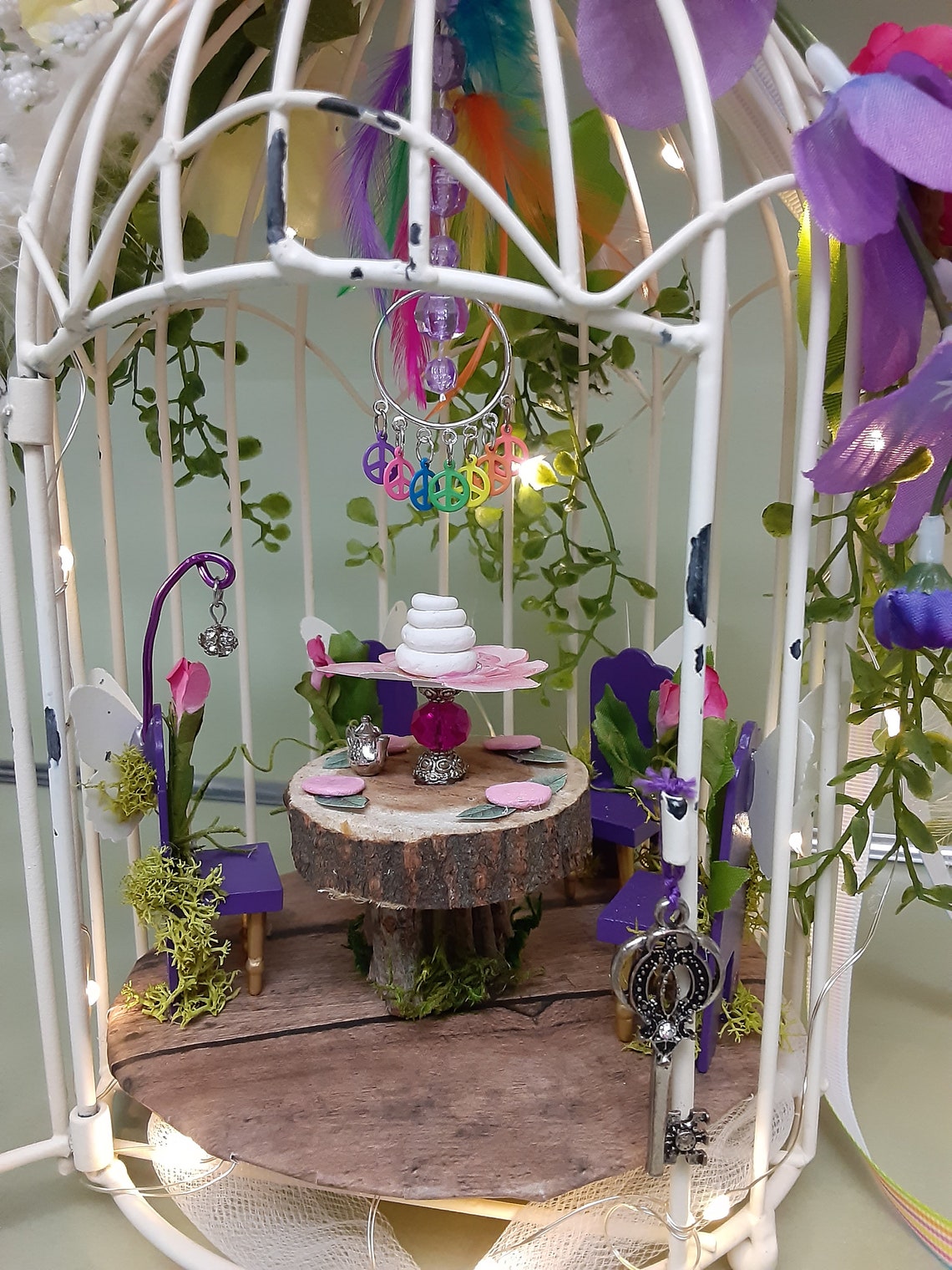 Home Decor Spring Bird Cage Lighted Fairy Fae Art - Etsy