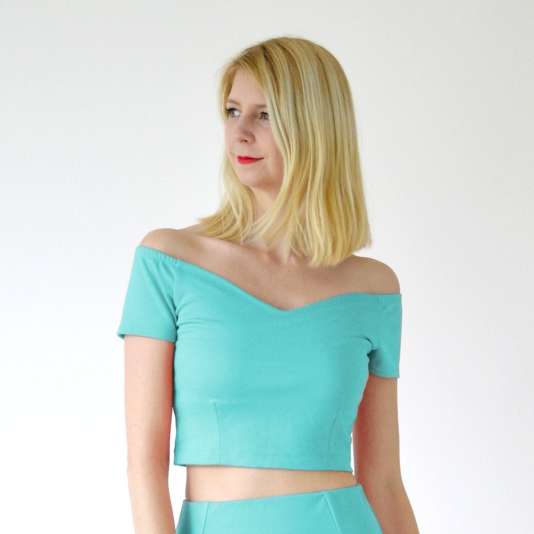 MINT CROP TOP | Bardot Style off Shoulder Crop Top in Mint Green/aqua ...