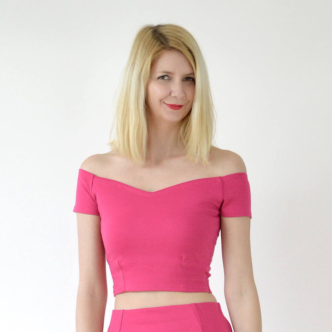 Off Shoulder Top Bardot Crop Top Strapless Crop Top Hot Pink Crop Top Womens Cropped Tops
