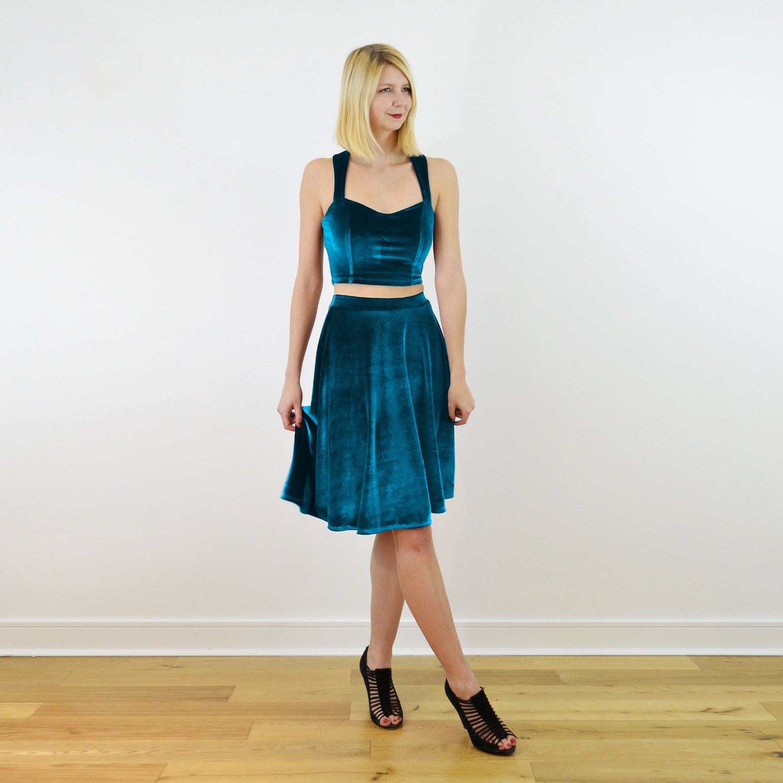 GRACE Stretch Turquoise Blue Velvet Womens 2 Piece Christmas | Etsy