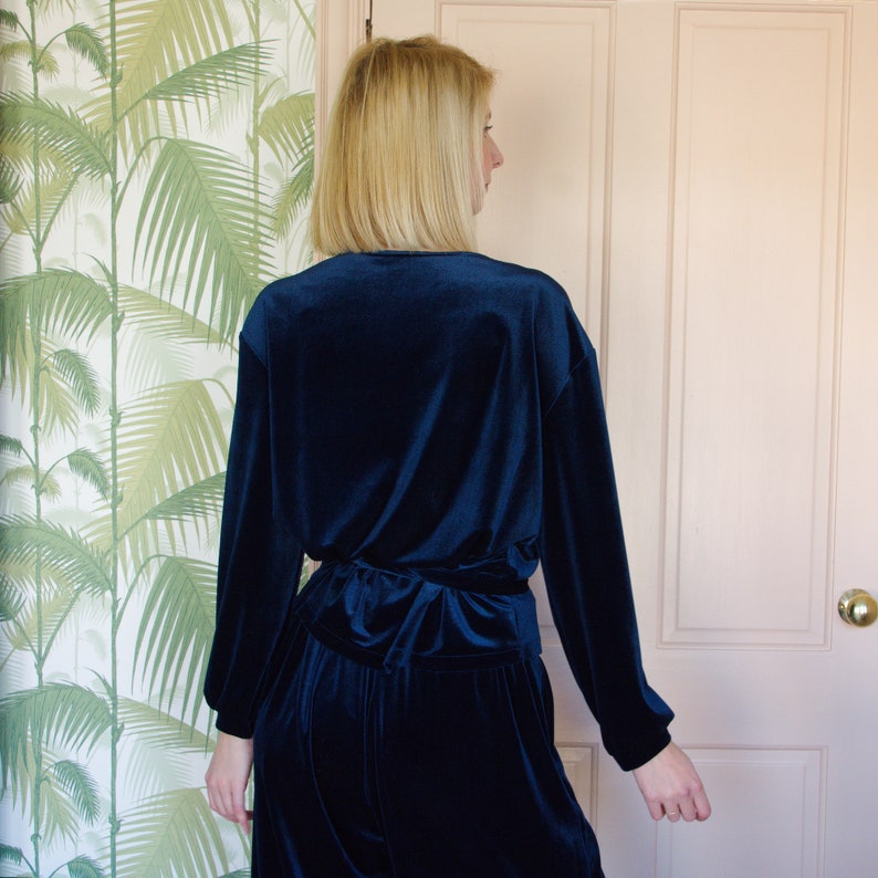 MYRNA Long Sleeve Wrap Top in Navy Blue Velvet. Elegant - Etsy UK